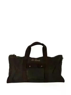 MC2 SAINT BARTH Military Green Jetleg Waxed Duffle Bag With Logo Embroidery - Brown