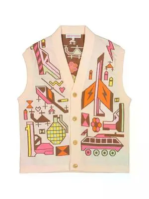 WALTER VAN BEIRENDONCK Stop War Patterned-intarsia Vest - Neutrals
