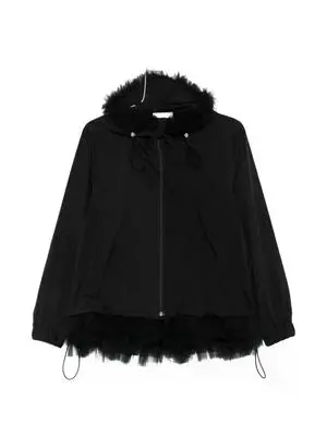 Noir Kei Ninomiya Tulle-trim Hooded Jacket - Black