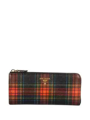 Prada Plaid Zip-around Wallet
