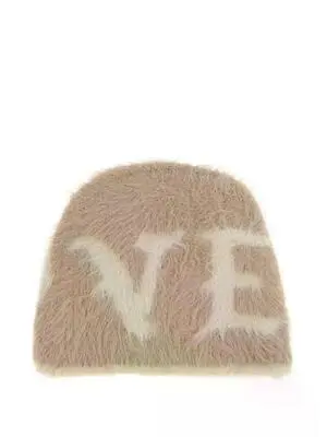 JUN/NAKAYAMA Slogan-print Faux-fur Beanie Hat - Neutrals