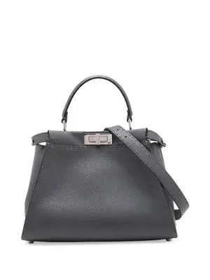Fendi 2000-2010 Medium Leather Selleria Peekaboo Iconic Satchel - Grey