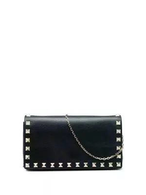 Valentino Garavani 2000-2017 Calfskin Rockstud Wallet On Chain Crossbody Bag - Black