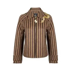 LAINES LONDON Neutrals Cashmere Blend Herringbone Jacket With Embellished Gold Shoulder Snake - Brown