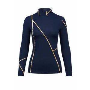 ESTHER SAADIA Navy Geometric Mock Neck