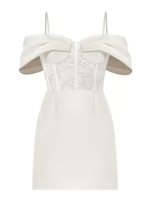 TIA DORRAINE Belle Of The Ball Satin Mini Dress With Lace Corset Pearl - White