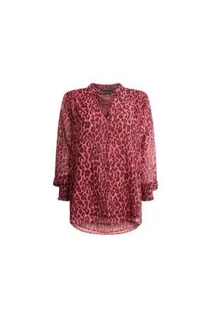 JAMES LAKELAND Raspberry Leopard-print Sheer-sleeve Blouse - Red