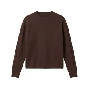 BRODIE CASHMERE Cable Sleeve Crew Dark - Brown