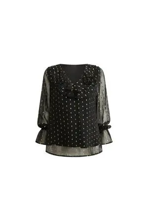JAMES LAKELAND Metallic Ruffle Blouse - Black