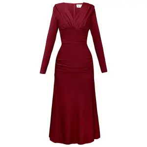 ALINA CERNATESCU Bacardi Classic Draped Midi Dress With Long Sleeves - Red