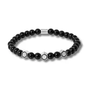 Tateossian Automobili Lamborghini Hex Semi Precious In Black With Sterling Silver - Black/silver
