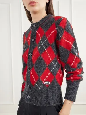 AMI Paris Argyle Wool Cardigan