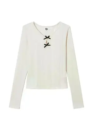 B+AB Bow-detail Ribbed-knit T-shirt - Neutrals