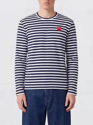 Play Comme Des Garcon Striped Cotton Long-sleeve T-shirt With Heart Logo - Navy