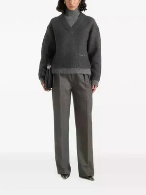 Manière De Voir Jacques In Charcoal Double-layer Wool-blend V-neck Knit Jumper