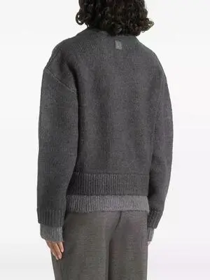 Manière De Voir Jacques In Charcoal Double-layer Wool-blend V-neck Knit Jumper