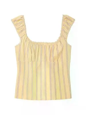 REFORMATION Amouret Striped Lace-trim Top - Yellow