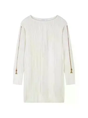 Patrizia Pepe Ribbed-knit Zip-detail Mini Dress - White