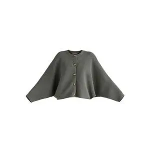 PAISIE Ribbed Batwing Cardigan With Crew Neck And Button Front - Grey