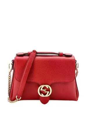 Gucci Interlocking Top Handle Bag Leather Small Shoulder Bag - Red