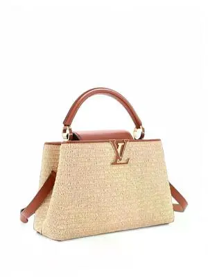 LOUIS VUITTON Capucines Bag Raffia With Leather Pm Satchel