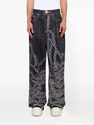 THUG CLUB Trompe-l'œil Chain-print Jeans