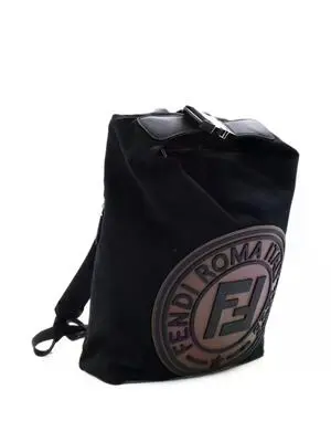 Fendi Ff Logo Stamp Buckle Canvas Large Backpack - Black