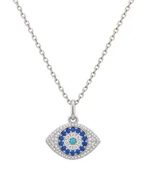 SEVEN SAINTS Evil Eye Pave Amulet Necklace, White Rhodium - Silver
