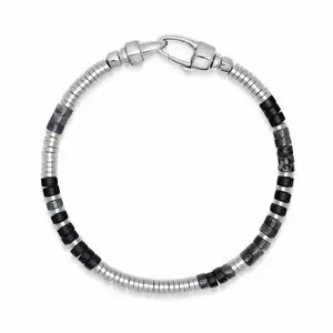 NIALAYA JEWELRY Black Onyx & Labradorite Heishi Bracelet - Black/silver