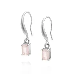 NELLOU JEWELLERY Rose Quartz Octavia Drop Earrings - Silver