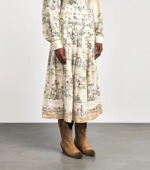 ALEMAIS Linen-blend Scout Pleated Maxi Skirt