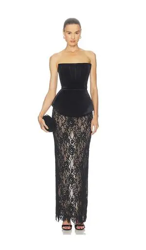 BRONX BANCO Strapless Velvet And Lace Maxi Dress