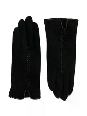 L'APERO Belfort Contrast-stitch Leather-trim Gloves - Black