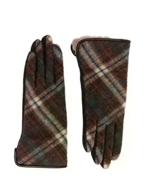 L'APERO Beauvais Check-pattern Wool Gloves - Brown