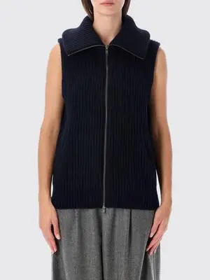 Soeur Pure Merino Wool Knit Vest With Zip Closure And Ribbed Collar - Blue