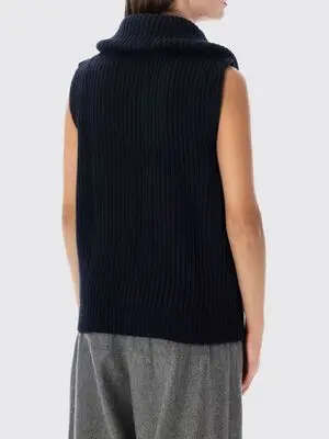 Soeur Pure Merino Wool Knit Vest With Zip Closure And Ribbed Collar - Blue