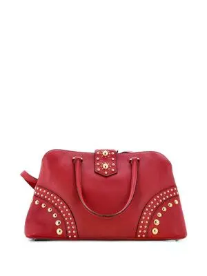 Prada Convertible Turnlock Dome Studded Saffiano Leather Medium Satchel - Red