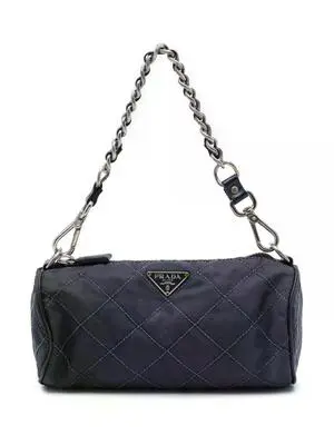 Prada 2000-2013 Impuntu Tessuto Barrel Pochette Shoulder Bag - Blue