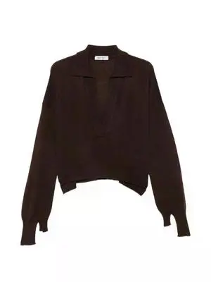 ELY ELY V-neck Spread-collar Sweater - Brown