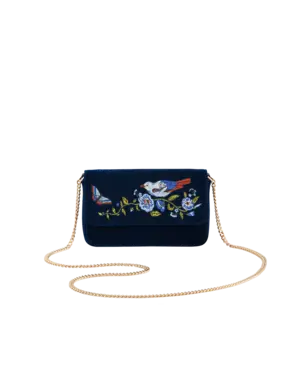 FABLE ENGLAND Sophia Nightingale Embroidered Occasion Bag In Sapphire Velvet - Blue