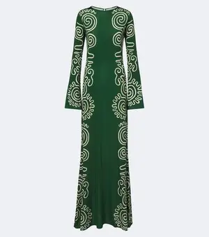 CALA DE LA CRUZ Amay Printed Satin Maxi Dress
