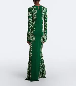 CALA DE LA CRUZ Amay Printed Satin Maxi Dress