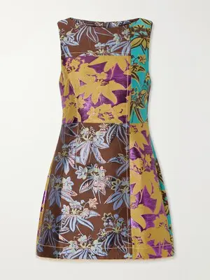 ALEMAIS Bodie Frayed Patchwork Floral-jacquard Mini Dress