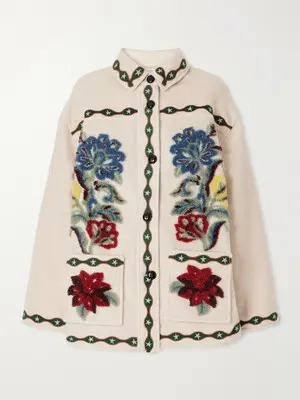 Farm Rio Embroidered Tufted Fleece Coat