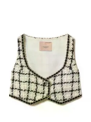 TWINSET Short Bouclé Top With Check Pattern