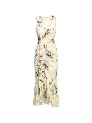 Cinq À Sept Cyrus Floral-print Ruffled Midi Dress - Neutrals