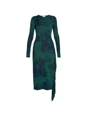 Erdem Floral-jacquard Fringe-trimmed Midi Dress - Green