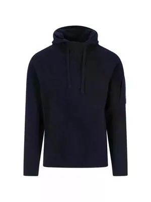 C.P. COMPANY Lens-detail Knitted Hoodie - Blue