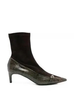 DEL CARLO Snakeskin-effect Buckled Ankle Boots - Brown
