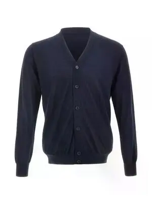 KANGRA Ribbed-trim V-neck Cardigan - Blue